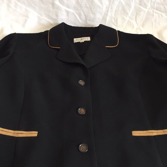 Studio I | Jackets & Coats | Studio Black Blazer With Tan Trim | Poshmark